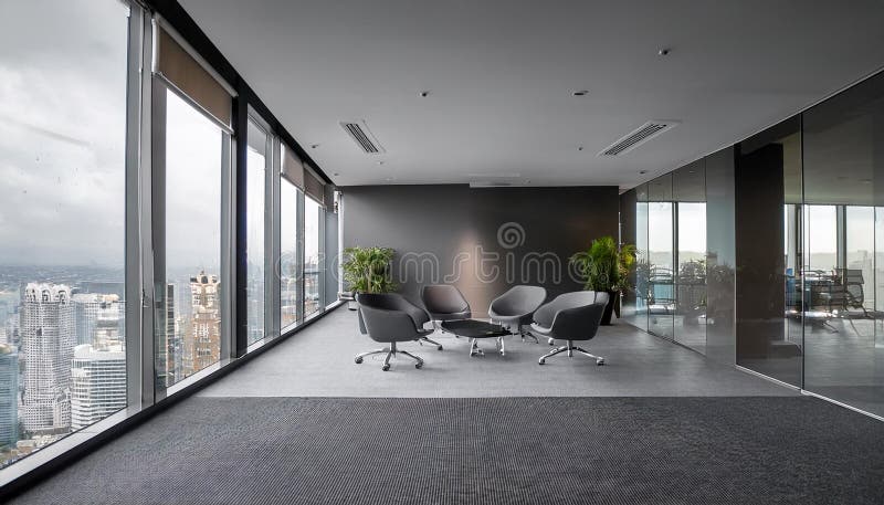Grey CEO Office Interior with Waiting Area Stock Illustration ...