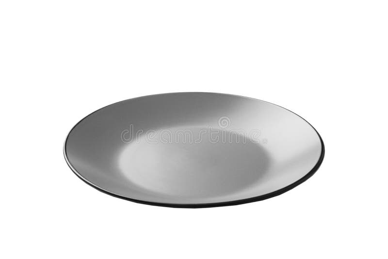 Grey Ceramic Round Plate Isolated Over White Background. Perspective ...