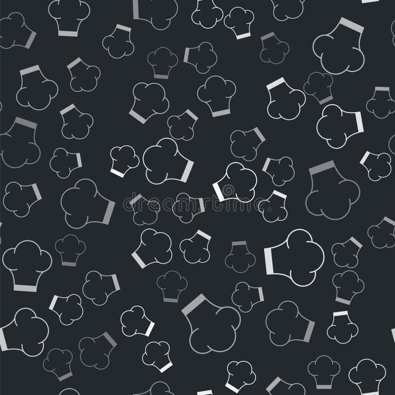 Grey Chef Hat Icon Isolated Seamless Pattern on Black Background ...