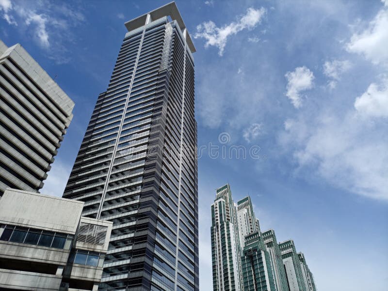 Grey City Building Glass Tower Blue Cloud Sky Stock Photo - Image of ...