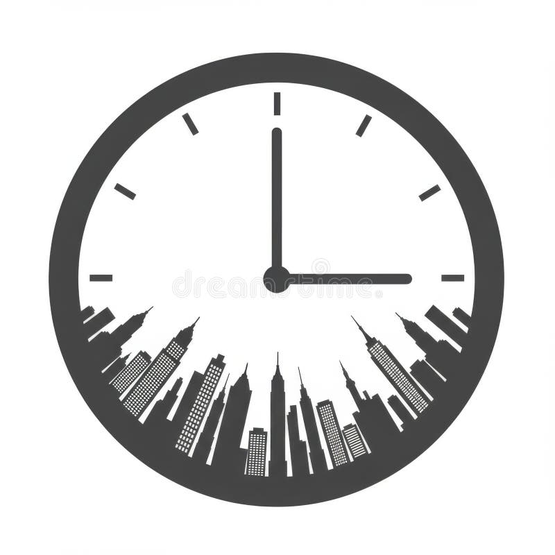 Grey City Skyline Clock Minimalist Design Stock Illustration ...