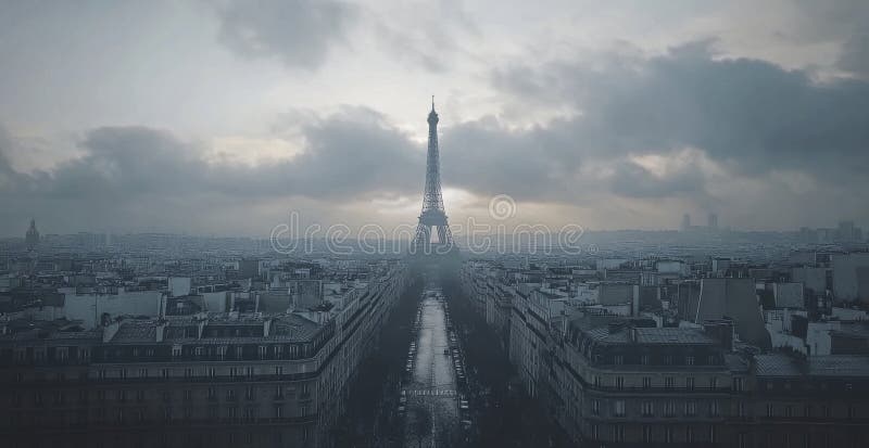 Grey Parisian Cityscape at Sunrise with Eiffel Tower Stock Illustration ...