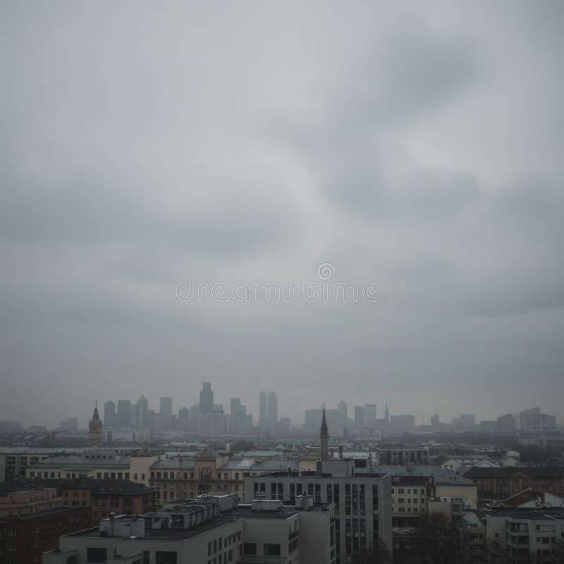 Grey Cityscape Under an Overcast Sky Stock Illustration - Illustration ...