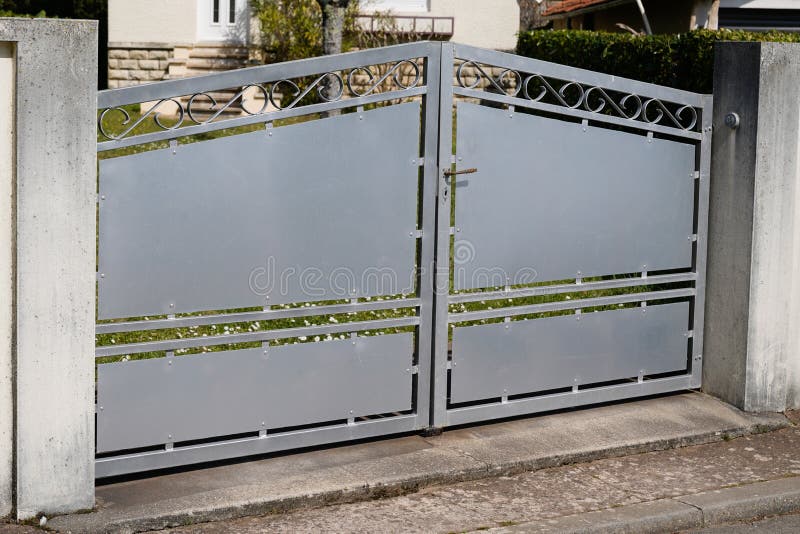 Grey Classic High Metal House Retro Classical Steel Gate Stock Image ...