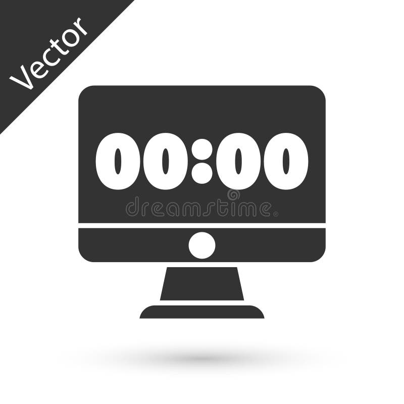 Grey Clock on Computer Monitor Screen Icon Isolated on White Background ...