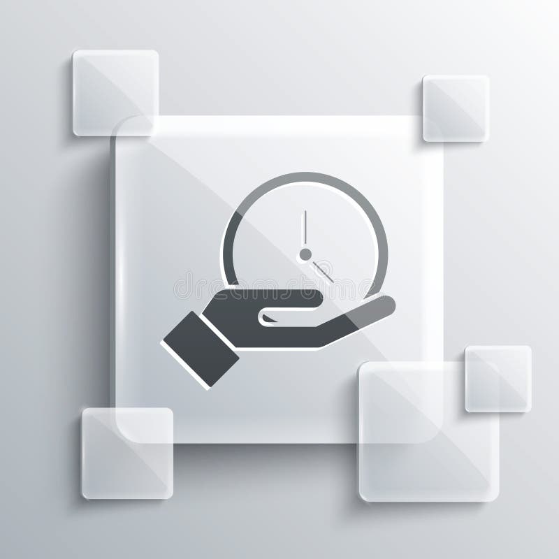 Grey Clock Icon Isolated on Grey Background. Time Symbol. Square Glass ...