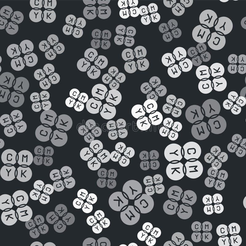 Grey CMYK Color Mixing Icon Isolated Seamless Pattern on Black ...