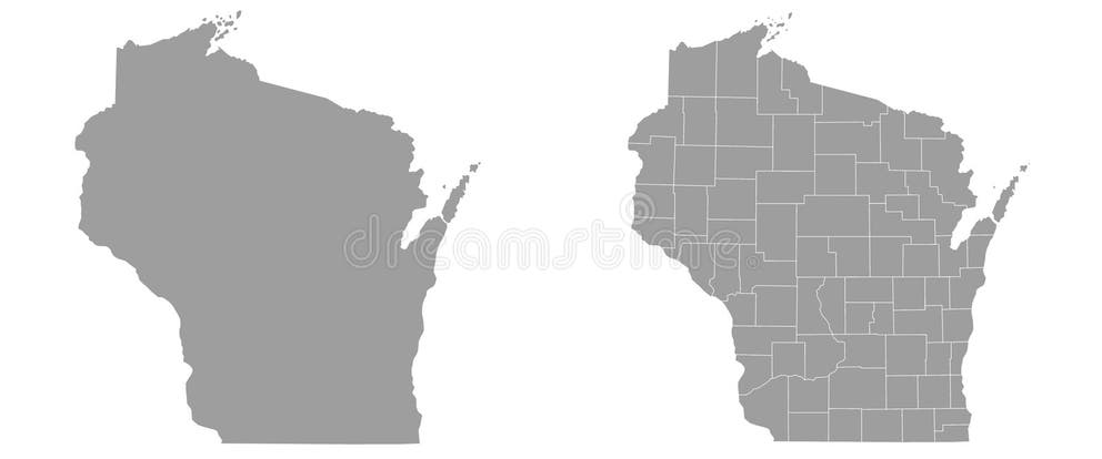 Grey Color Wisconsin Map Set Stock Illustration - Illustration of ...