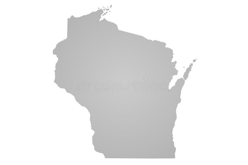 Grey Color Wisconsin Map, Solid Map Stock Illustration - Illustration ...