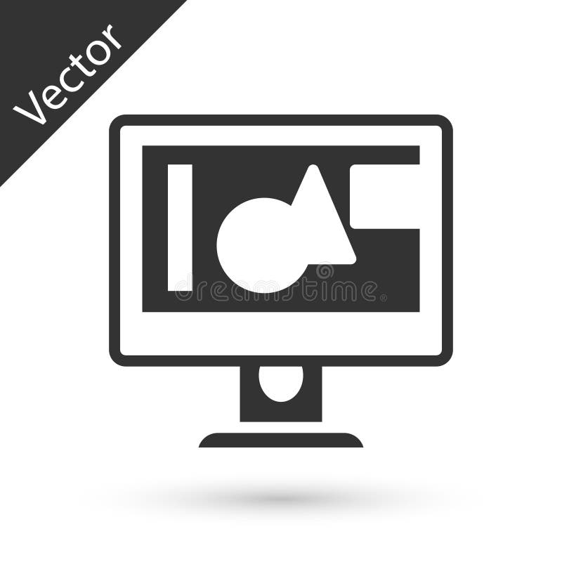 Grey Computer Monitor Screen Icon Isolated on White Background ...