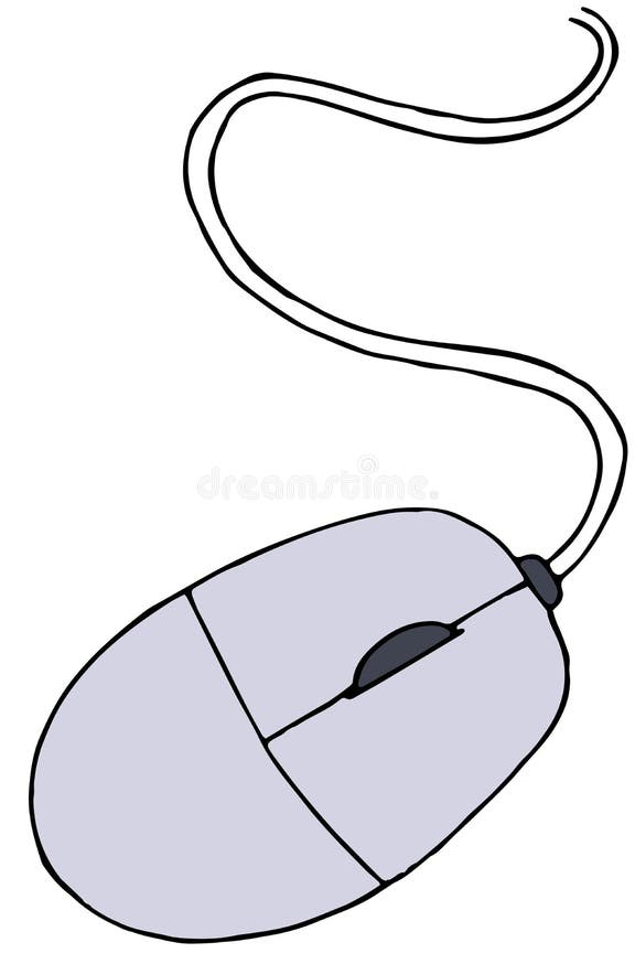 Grey Computer Mouse with Wire, Color Vector Illustration in Doodle ...