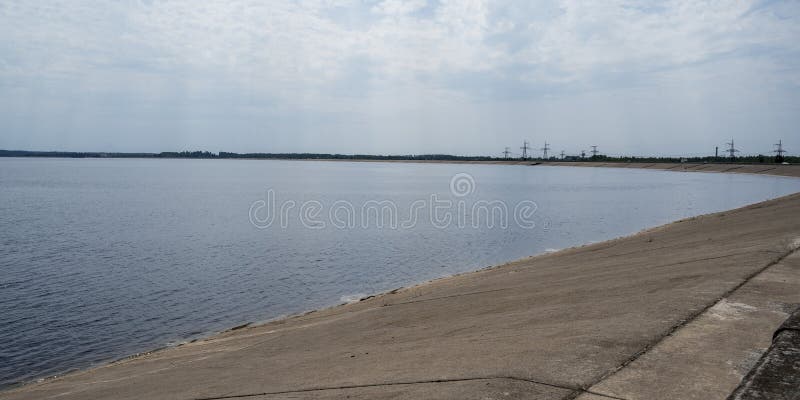 Grey Concrete Bank of the Dam Stock Photo - Image of reservoir ...