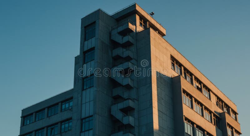 Grey Concrete Building at Sunset Stock Illustration - Illustration of ...