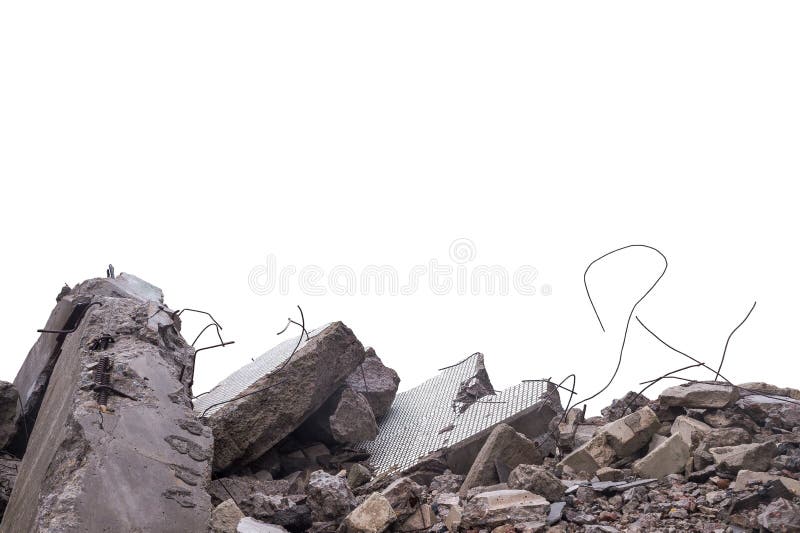 Grey Concrete Fragments of a Destroyed Building Isolated on a White ...