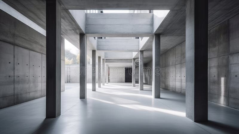 Grey Concrete Interior Background. Empty Open Space. Architectural ...