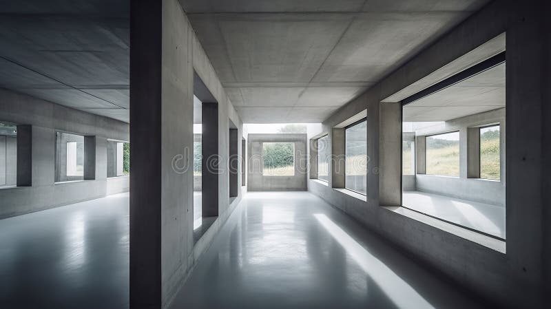 Grey Concrete Interior Background. Empty Open Space. Architectural ...