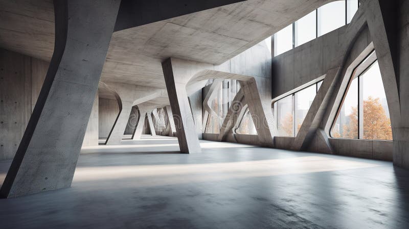 Grey Concrete Interior Background. Empty Open Space. Architectural ...