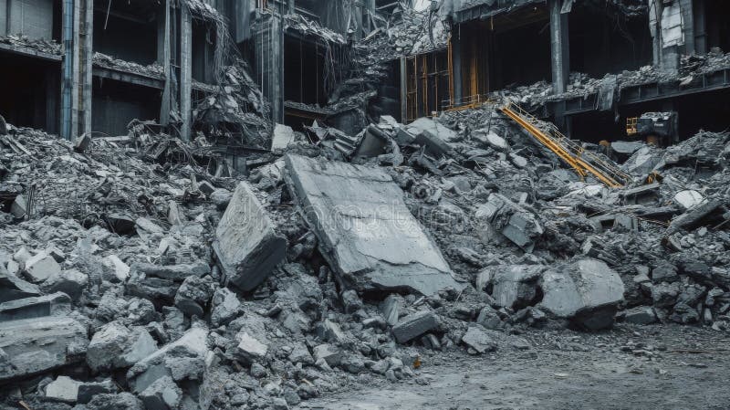 Grey Concrete Rubble and Ruins of Destroyed Building Stock Illustration ...