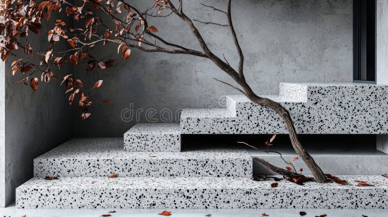 Grey Concrete Steps with Autumn Branch Stock Illustration ...