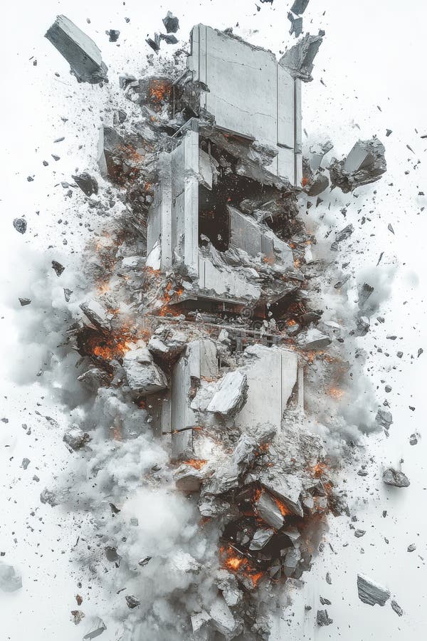 Grey Concrete Structure Explosion with Smoke and Fire Stock ...