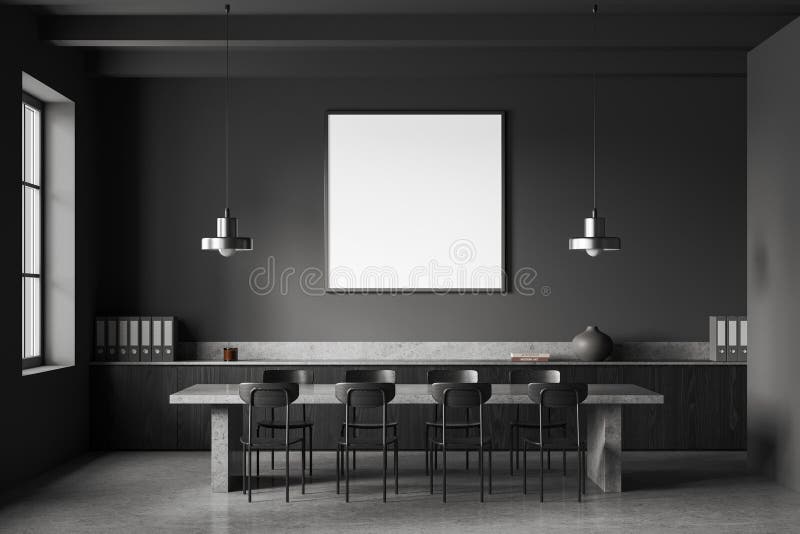 Grey Conference Room Interior with Table and Panoramic Window. Mockup ...