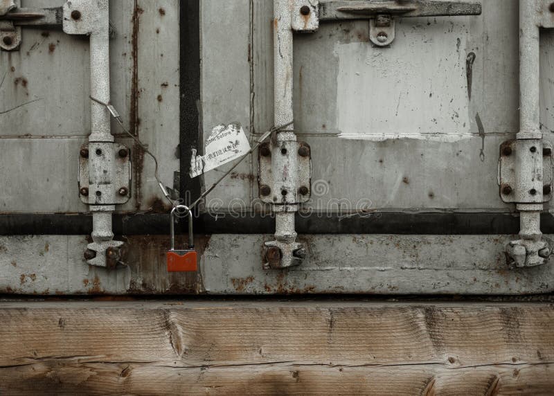 Grey Container Door with Red Padlock Stock Image - Image of industrial ...
