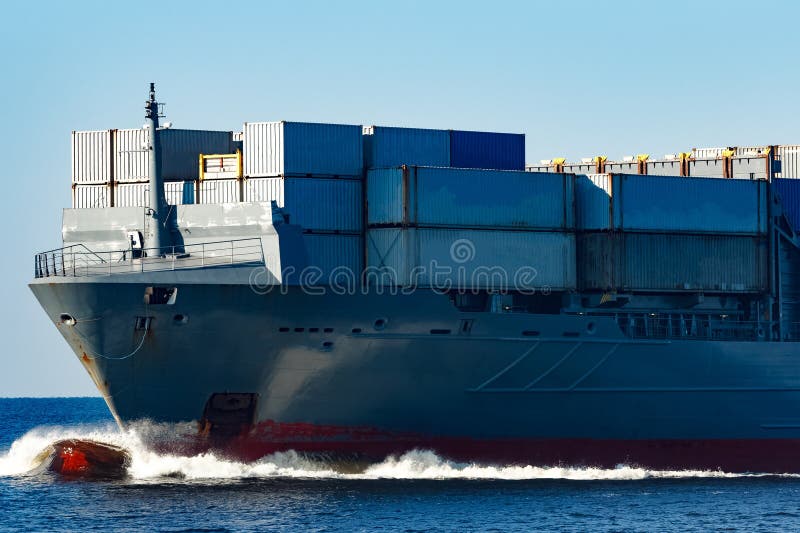 Grey container ship stock image. Image of moving, cargo - 92267229