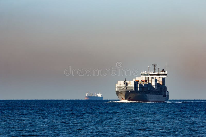 Grey container ship stock image. Image of loaded, business - 92267475