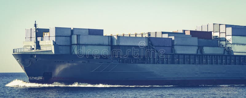 Grey container ship stock image. Image of freight, import - 92269965