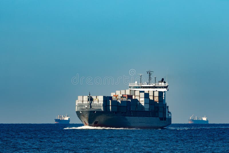 Grey container ship stock image. Image of ship, boat - 92271915