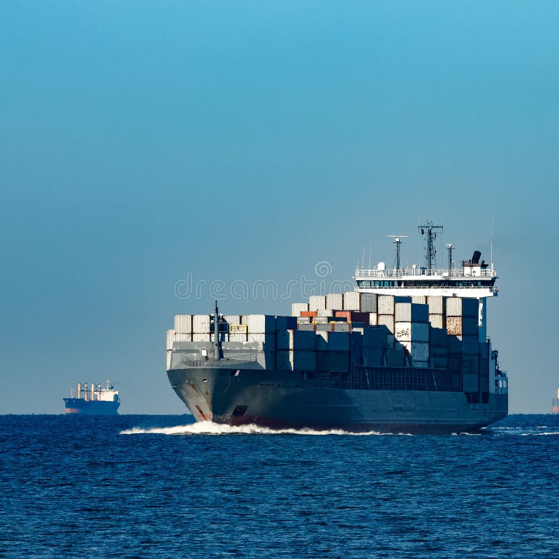 Grey container ship stock photo. Image of carrying, commercial - 92272424