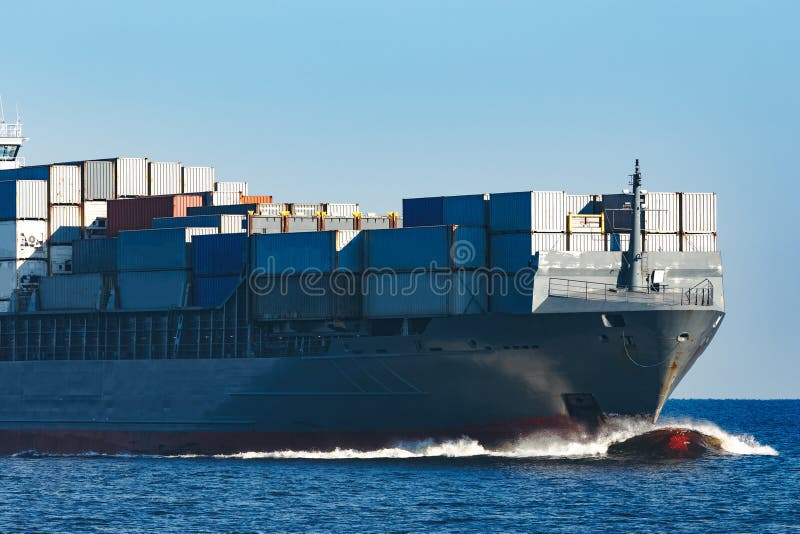 Grey container ship stock image. Image of logistics, business - 92272439