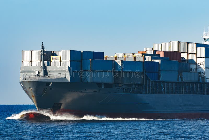 Grey container ship stock photo. Image of transport, large - 92279382