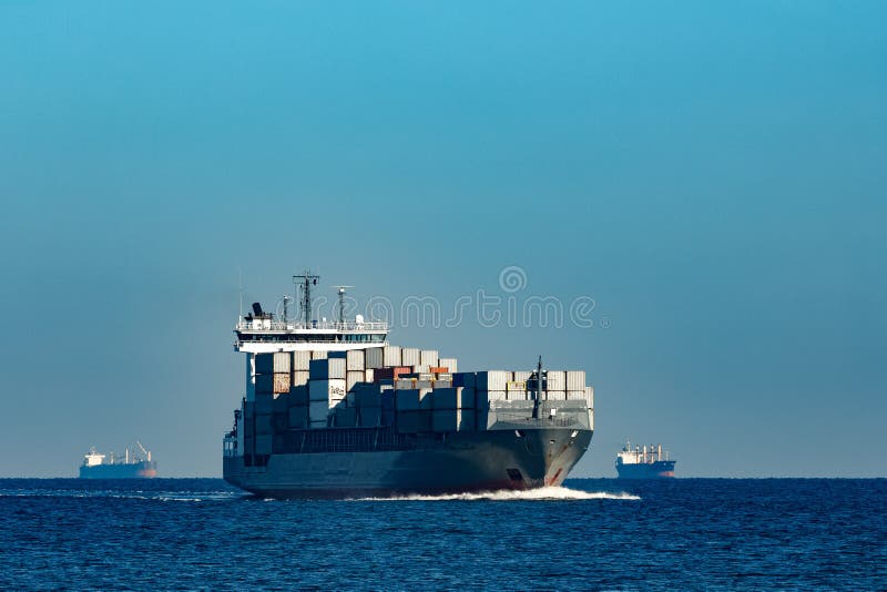 Grey container ship stock image. Image of full, transport - 94125025