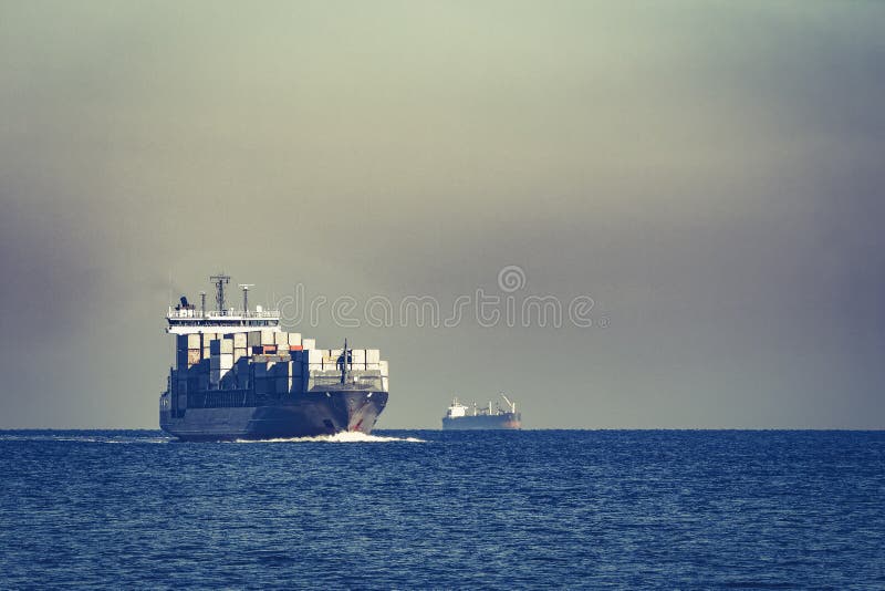 Grey container ship stock image. Image of toned, metal - 94130663