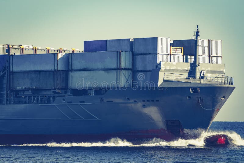 Grey container ship stock image. Image of marine, large - 94131509
