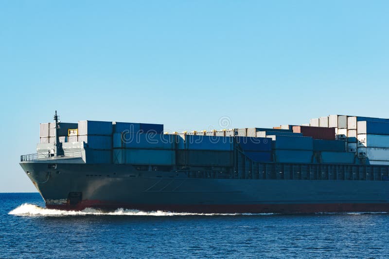Grey container ship stock image. Image of industry, boat - 94138203