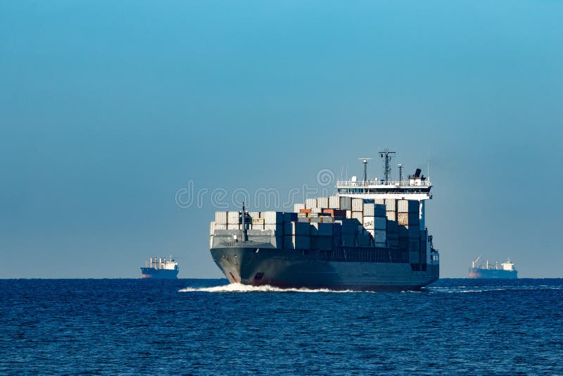 Grey container ship stock image. Image of full, nautical - 94141329