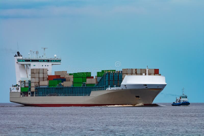 Grey Container Ship Underway Stock Photo - Image of transfer, large ...