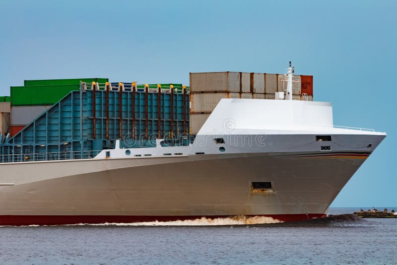 Grey Container Ship Underway Stock Image - Image of global, large ...