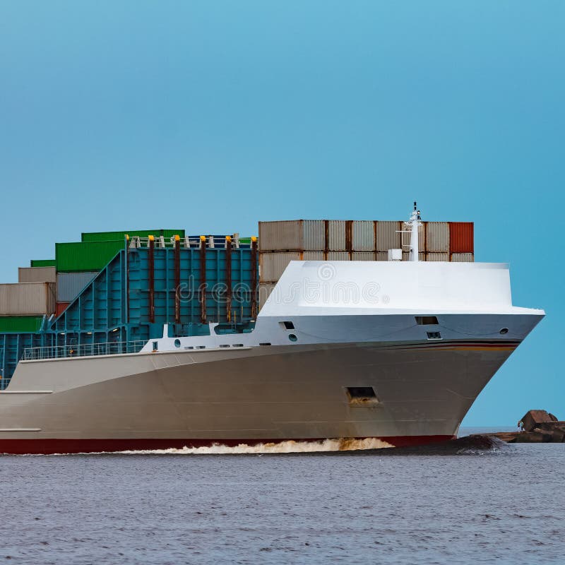 Grey Container Ship Underway Stock Image - Image of grey, freight ...