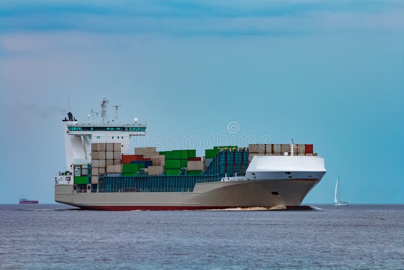 Grey Container Ship Underway Stock Photo - Image of cargo, blue: 117750842