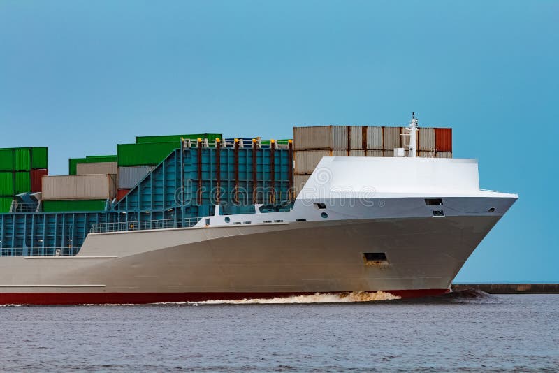 Grey Container Ship Underway Stock Photo - Image of global, industry ...