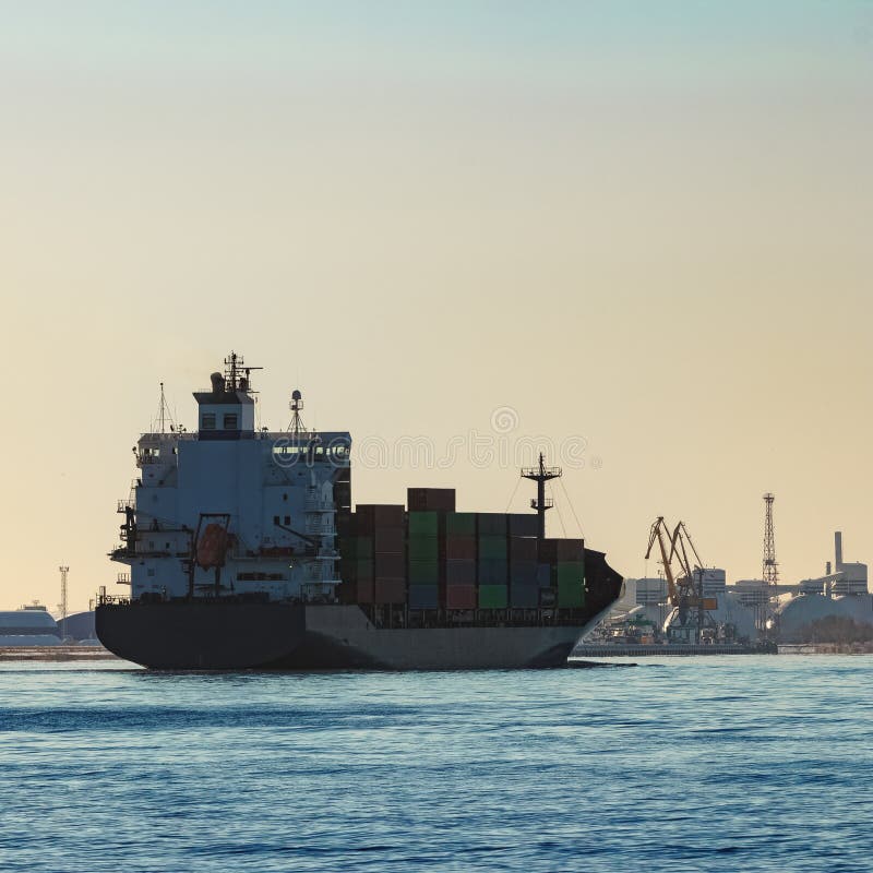 Grey container ship stock photo. Image of ocean, cold - 97445878