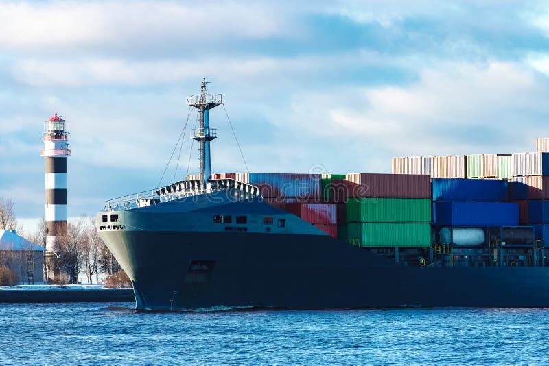 Grey container ship stock image. Image of industry, large - 93288089