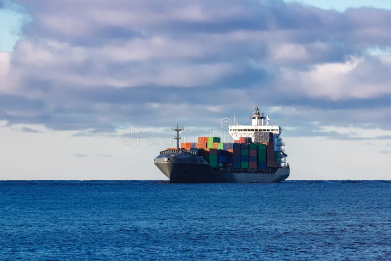 Grey container ship stock photo. Image of commercial - 93288428