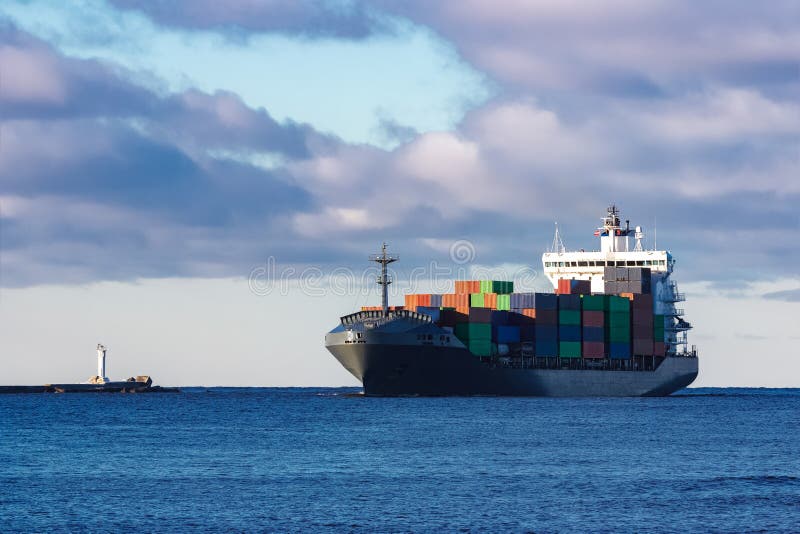 Grey container ship stock photo. Image of carrying, full - 93288546