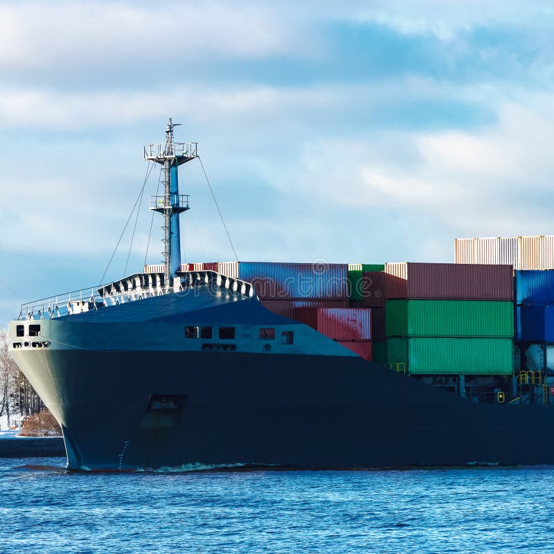 Grey container ship stock photo. Image of transport, green - 93289164