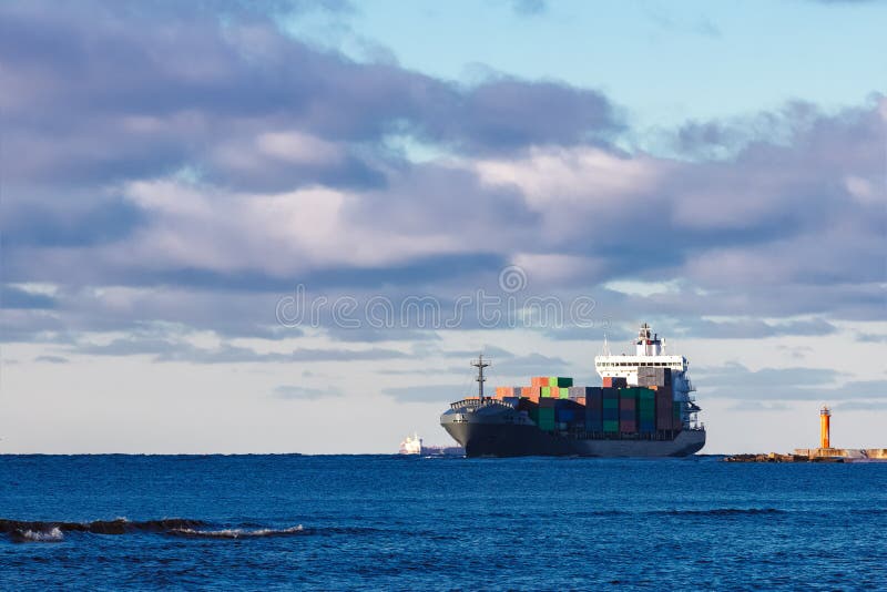 Grey container ship stock photo. Image of freight, marine - 93289230