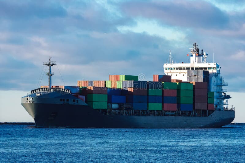 Grey container ship stock image. Image of metal, freight - 93289443